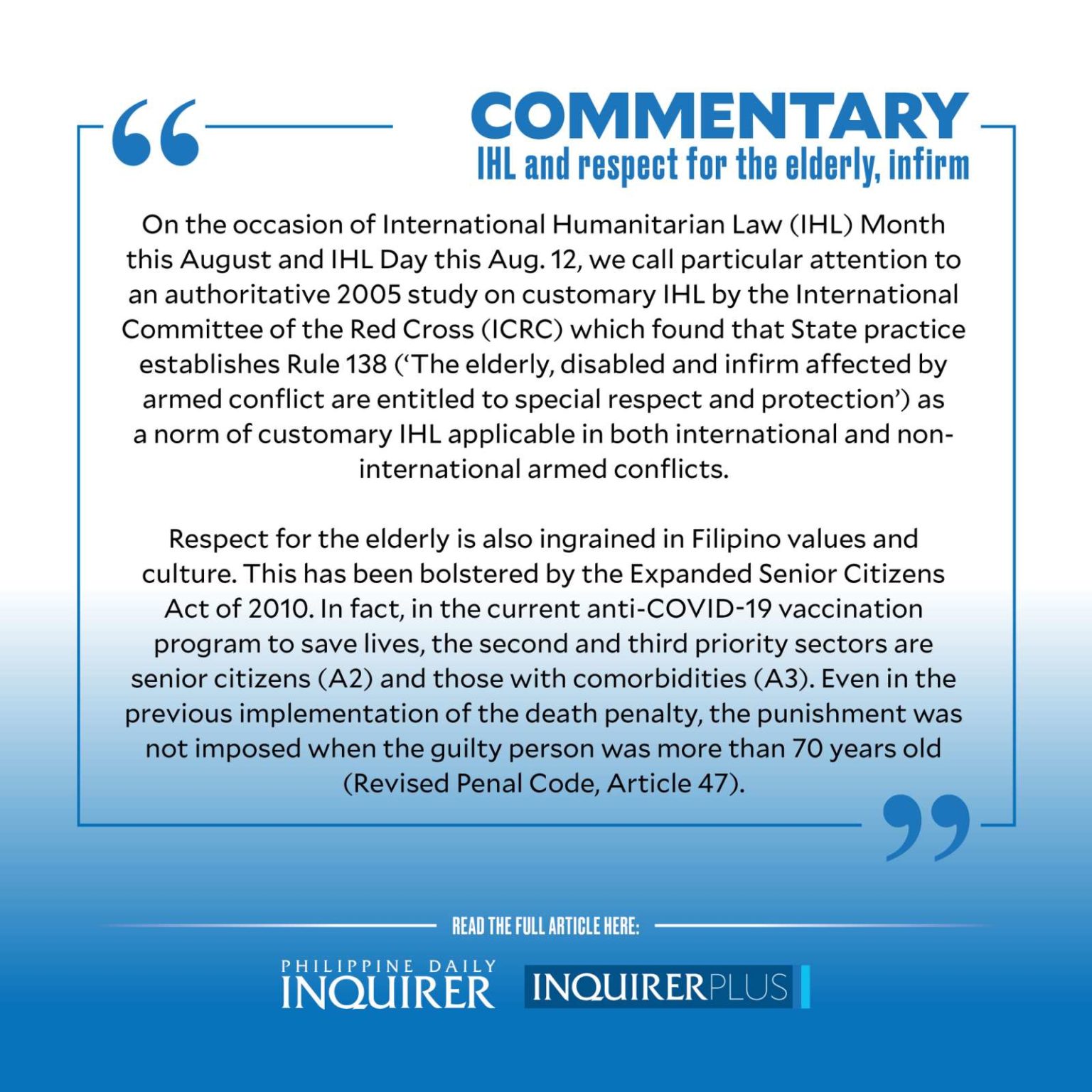 IHL and respect for the elderly, infirm | Inquirer Opinion