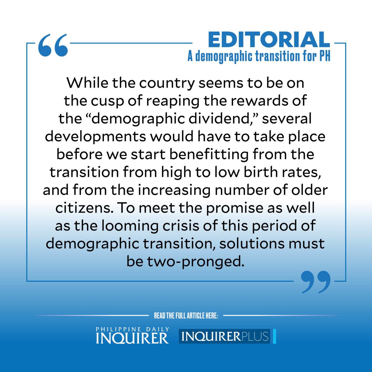 A demographic transition for PH | Inquirer Opinion