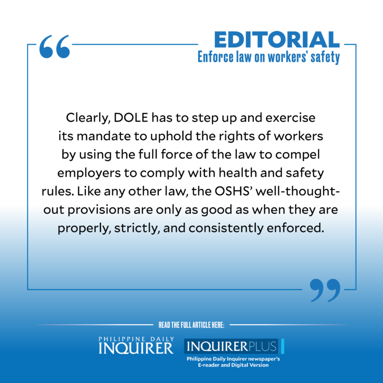 Enforce law on workers’ safety | Inquirer Opinion
