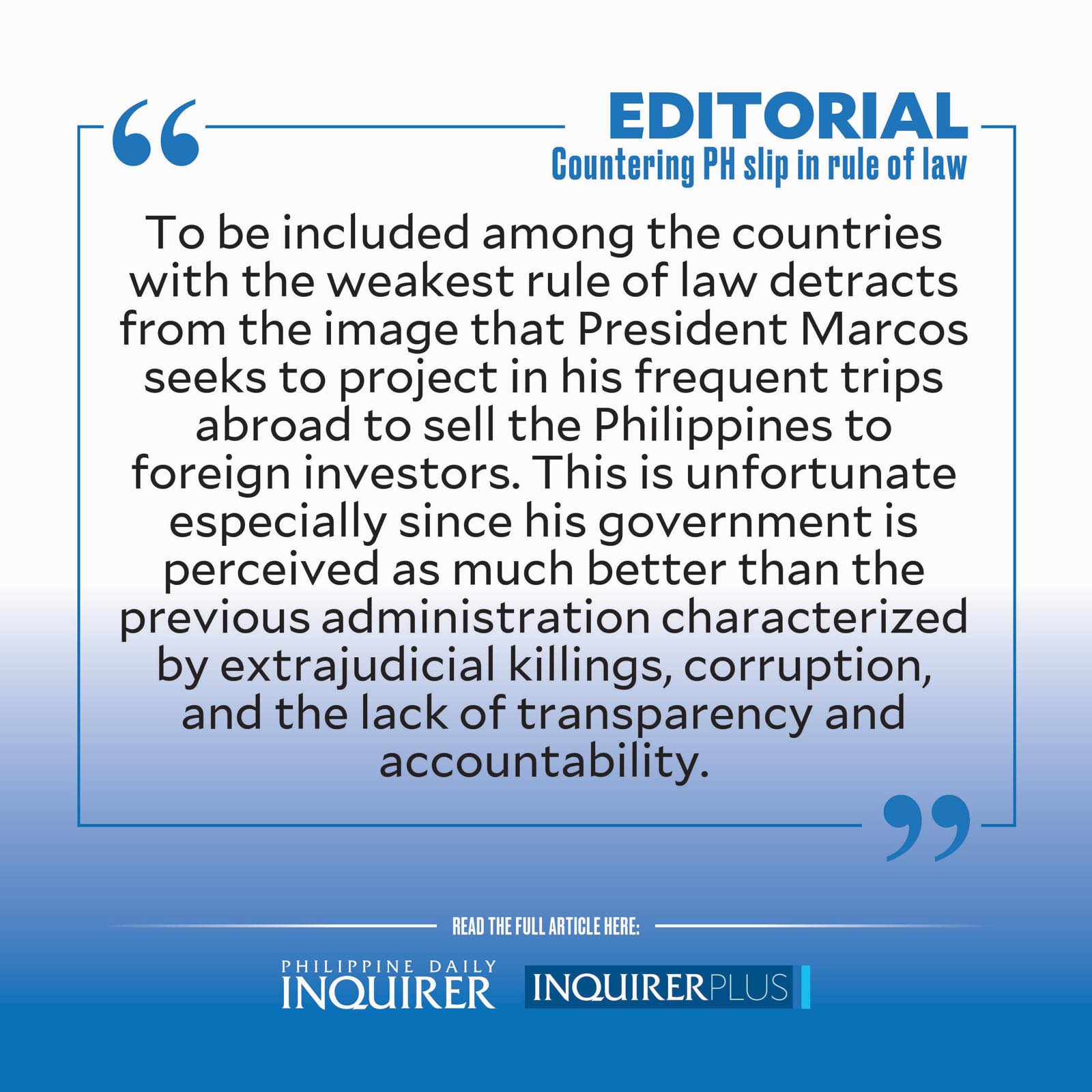Countering PH slip in rule of law | Inquirer Opinion