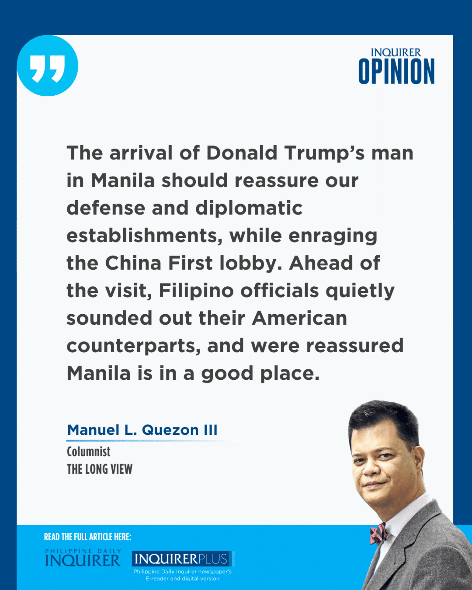 Reassuring Manila | Inquirer Opinion