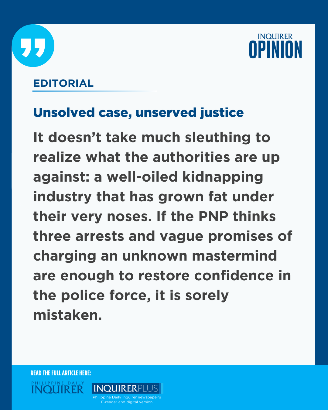 Unsolved case, unserved justice