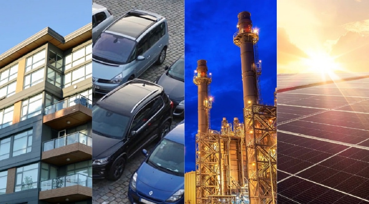 The four pillars of the energy system: buildings, transport, industry ...