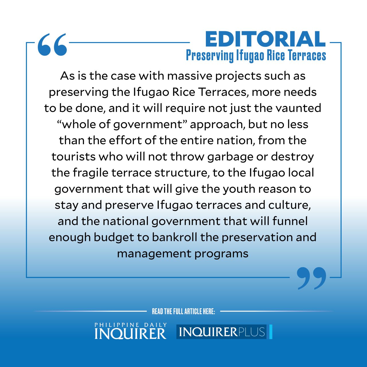 Preserving Ifugao Rice Terraces | Inquirer Opinion